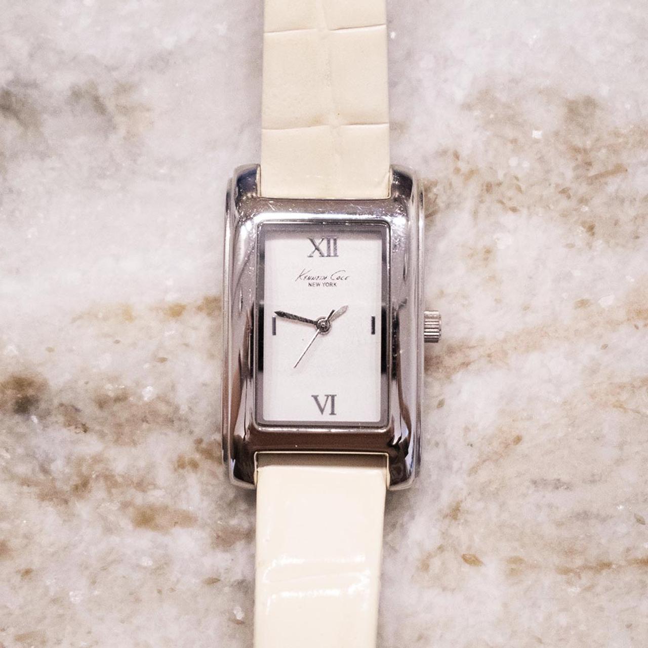 White Kenneth Cole Leather Watch ••••• • genuine... - Depop