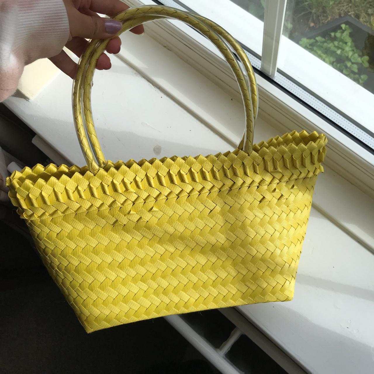 super cute little yellow woven handbag 🤍 in... - Depop
