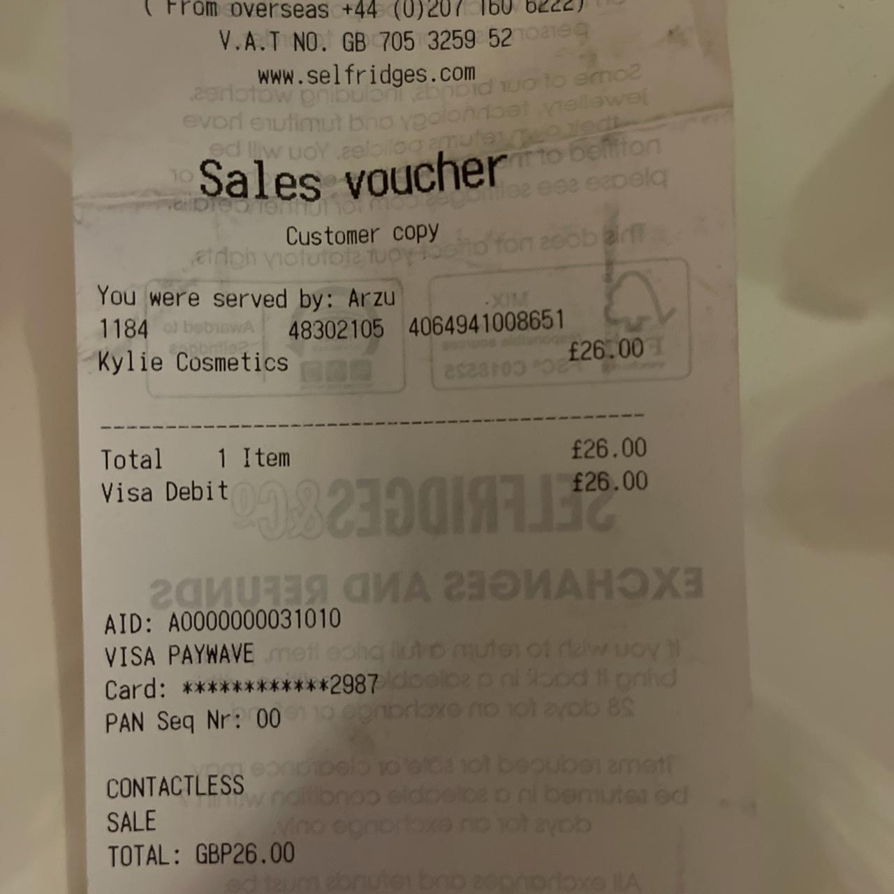 selfridges receipt for @ellie_wedlock | Depop