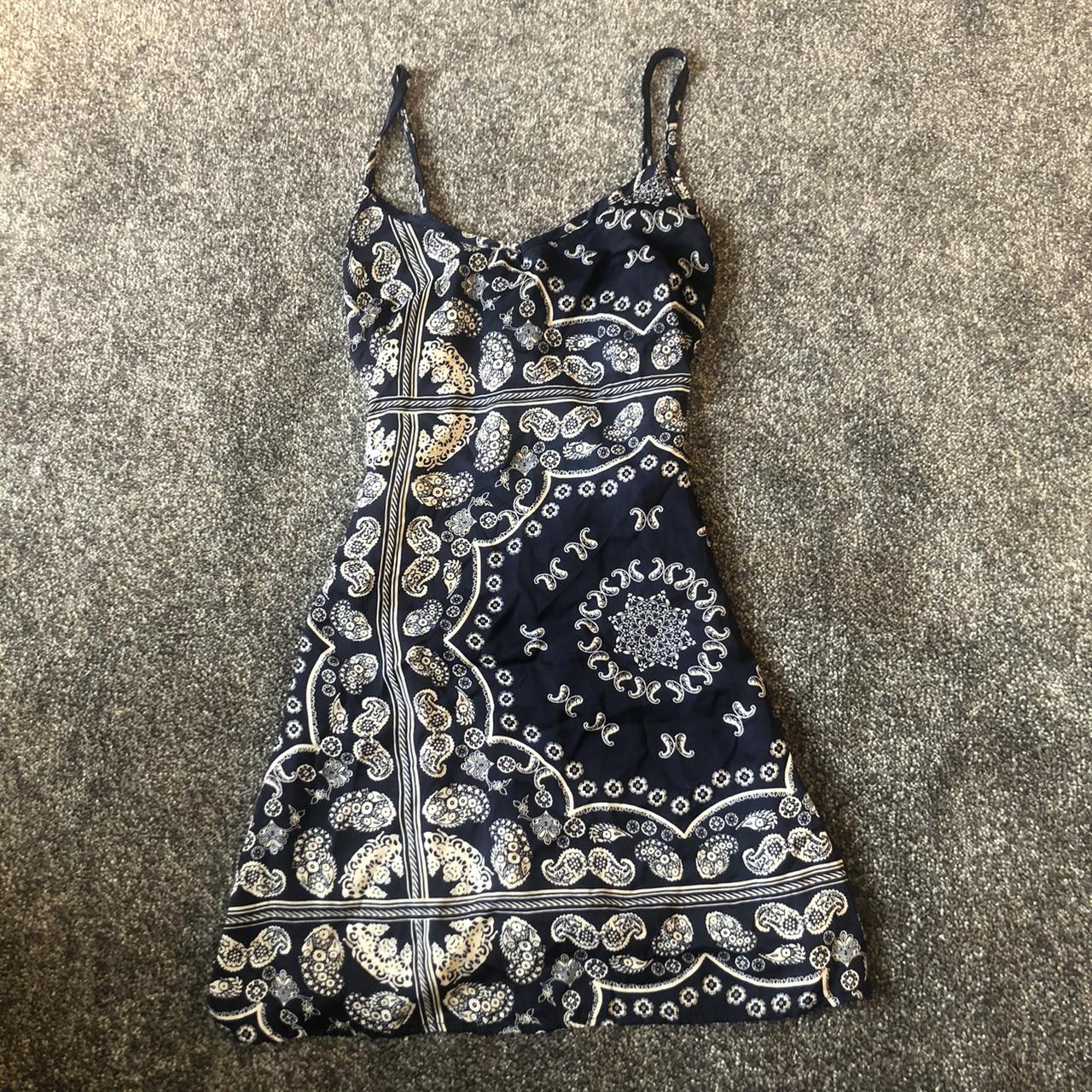 Blue Missguided petite slip dress in blue and white... - Depop