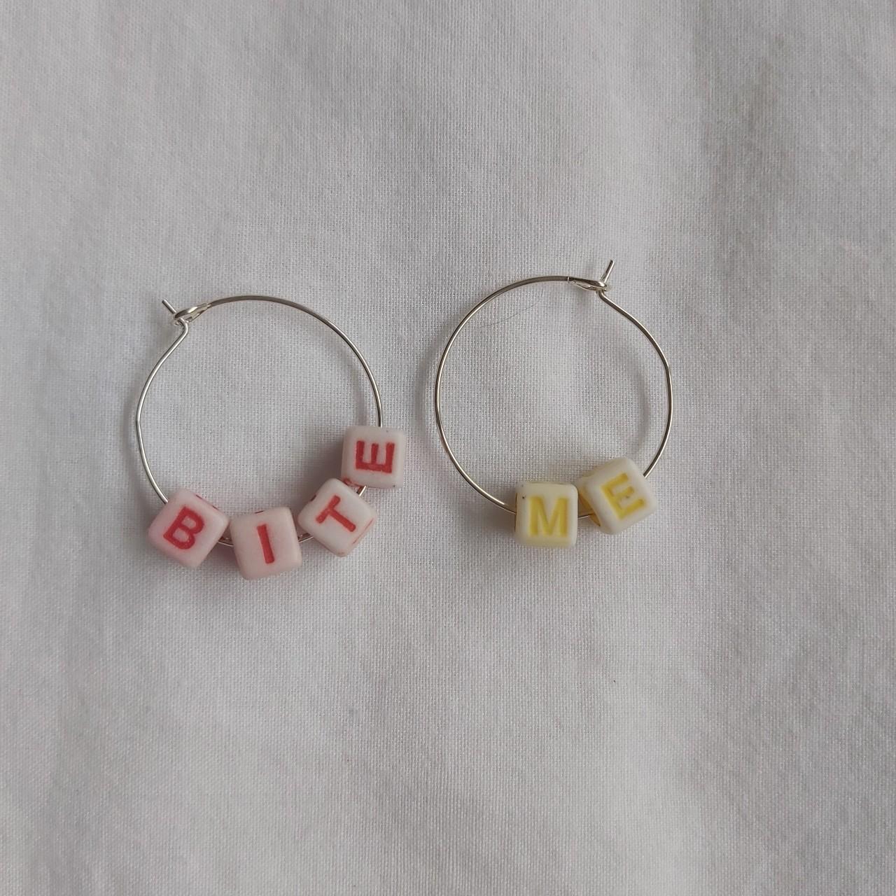 cute handmade ' bite me ' yellow and red alphabet... - Depop
