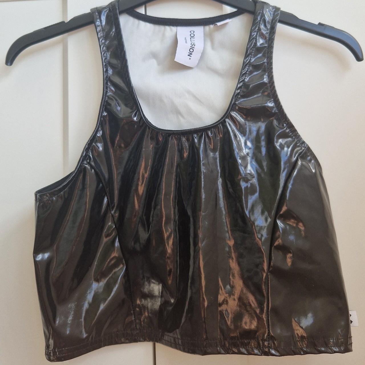 amazing black latex crop top. so cool and amazing... - Depop