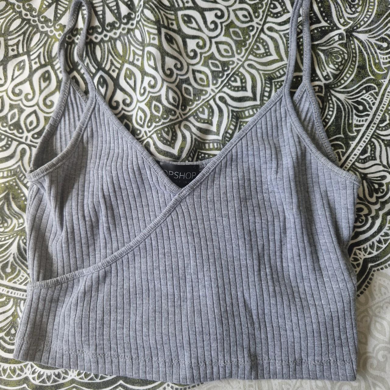 cropped grey ribbed strappy top. Great condition,... - Depop