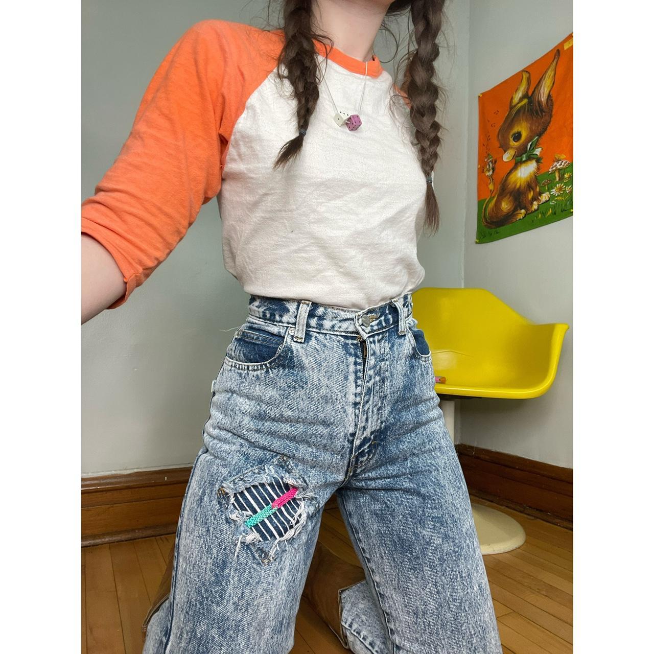 Vintage 80s acid wash Sasson jeans with bungee... | Depop