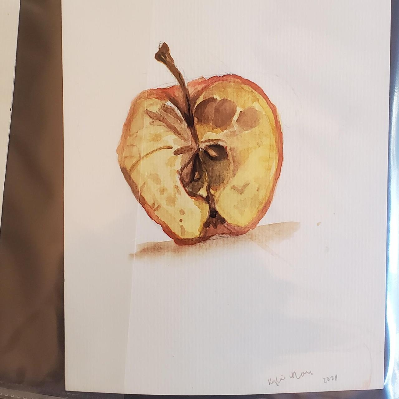 Rotten apple watercolor painting by me. - Depop