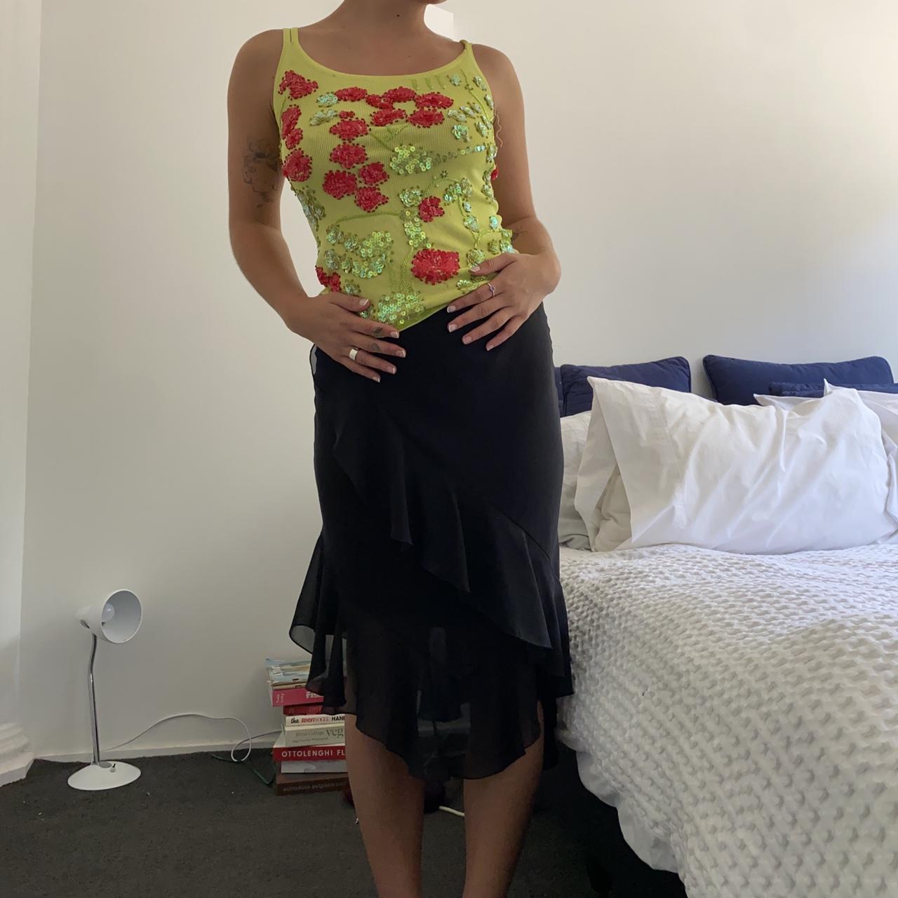 Sexy green knit singlet with red and green beaded... - Depop