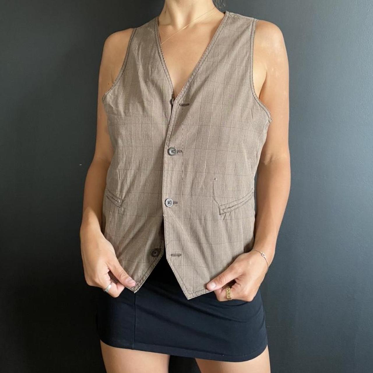 Cute vintage subtle brown plaid vest. Size M. Brand... - Depop