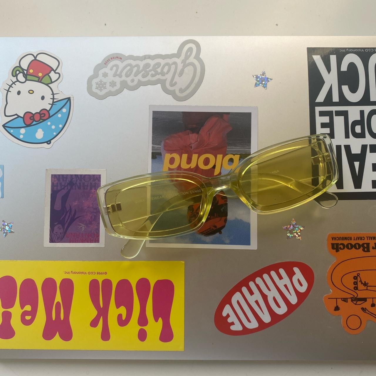 Y2k Yellow Rectangle Sunnies Perfect For Summer Depop