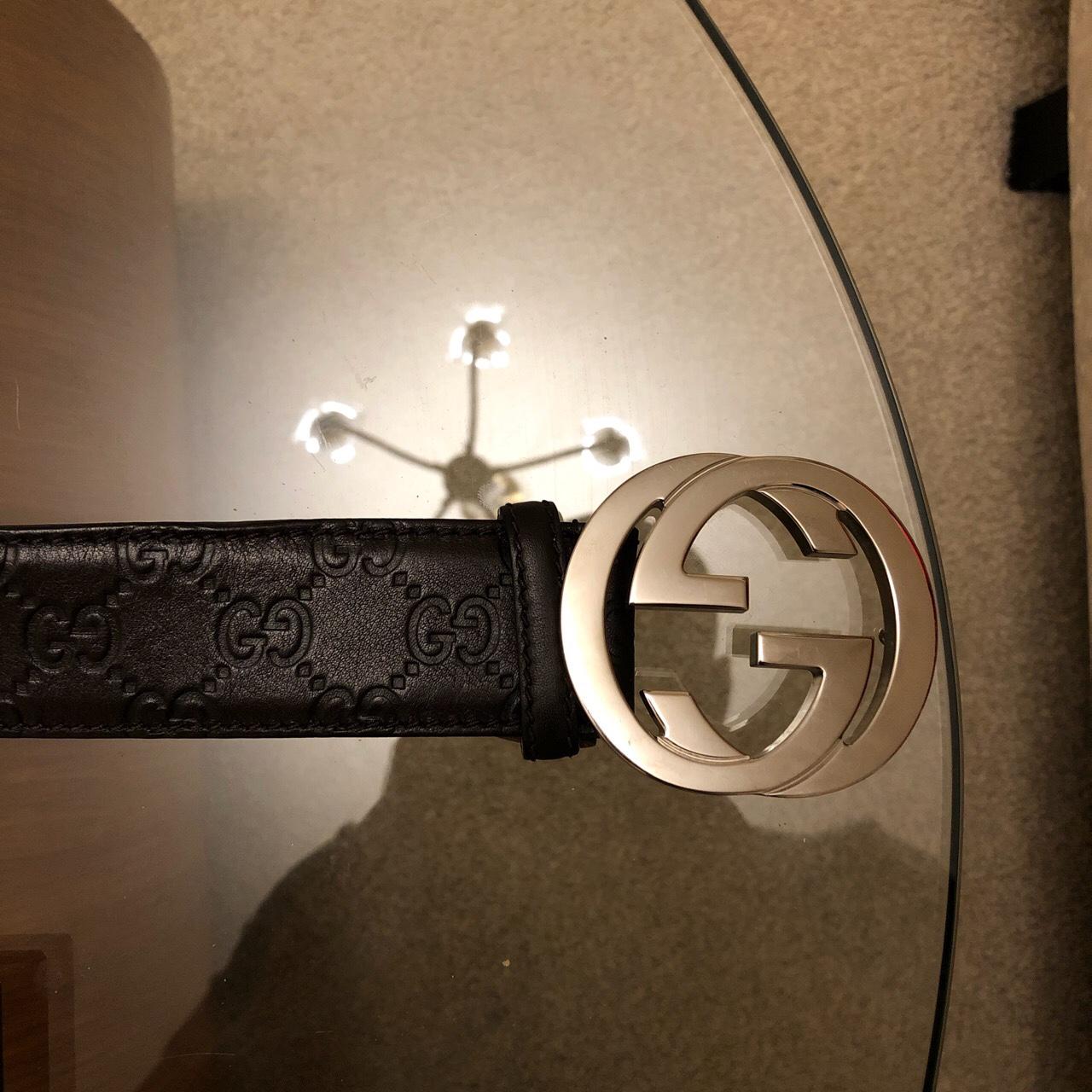 Gucci men’s - brown embossed belt, used but in good... - Depop