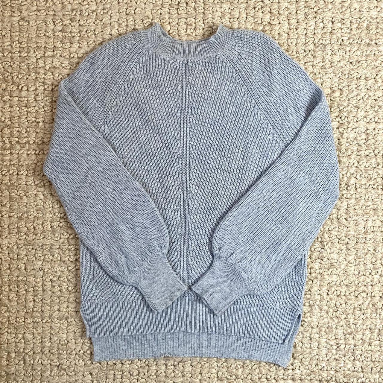 Baby blue knit jumper sweater with bell... - Depop