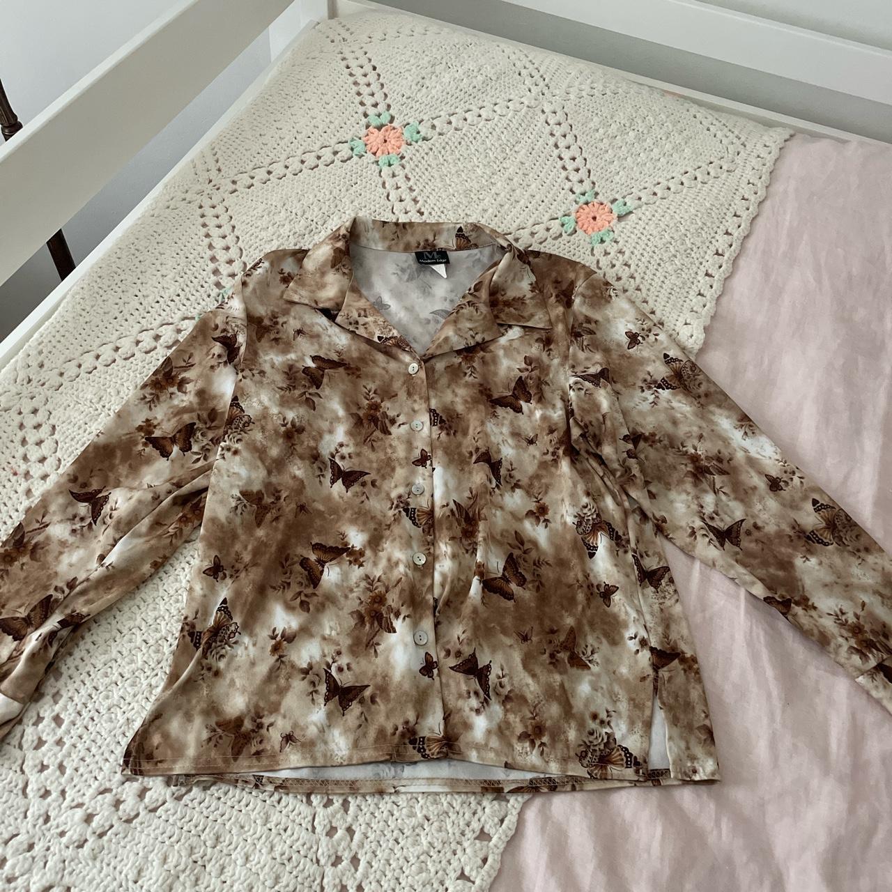 2000s butterfly top. Y2K button up by Modern Edge,... - Depop