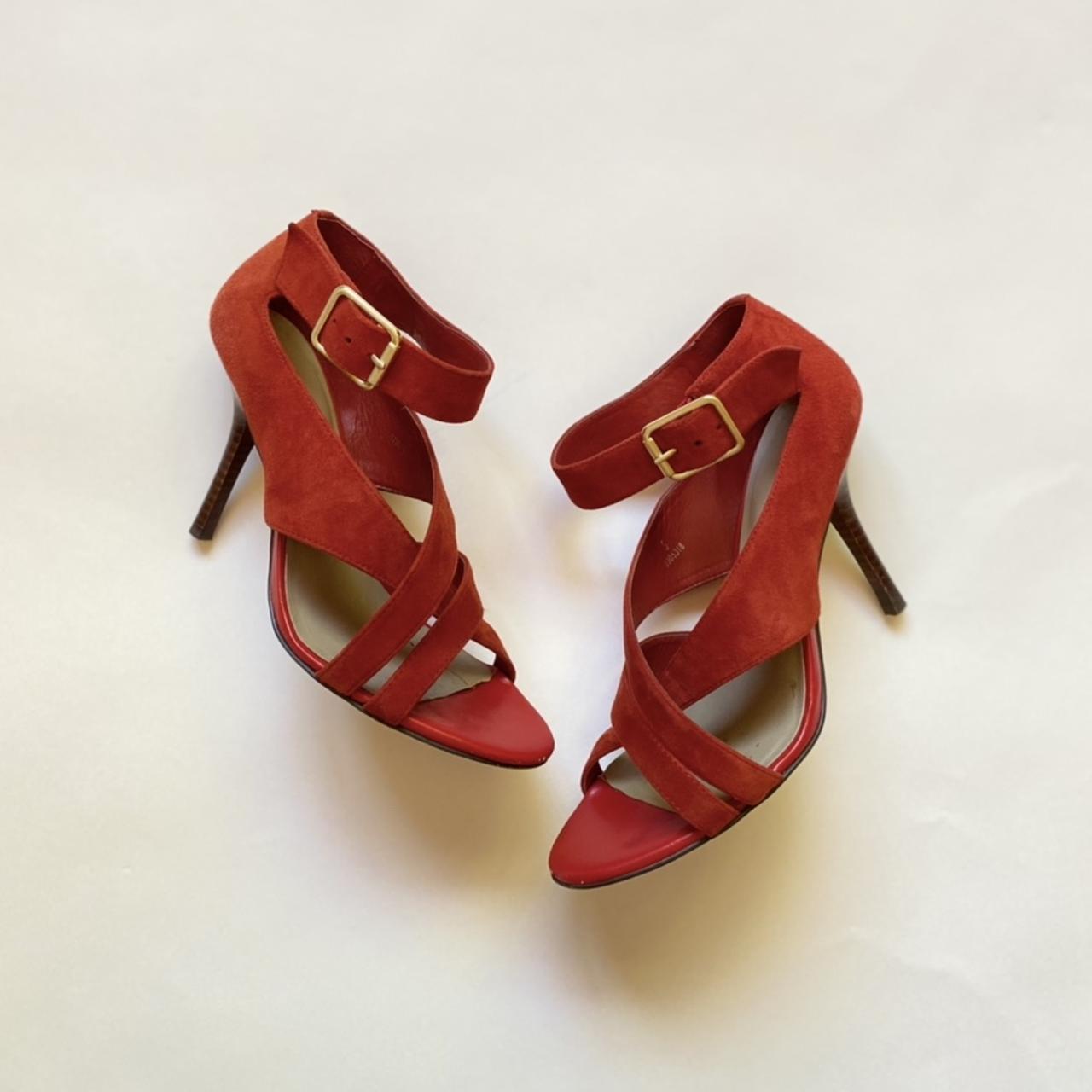 Red strappy velvet wrap round heels 👠 - size 5... - Depop