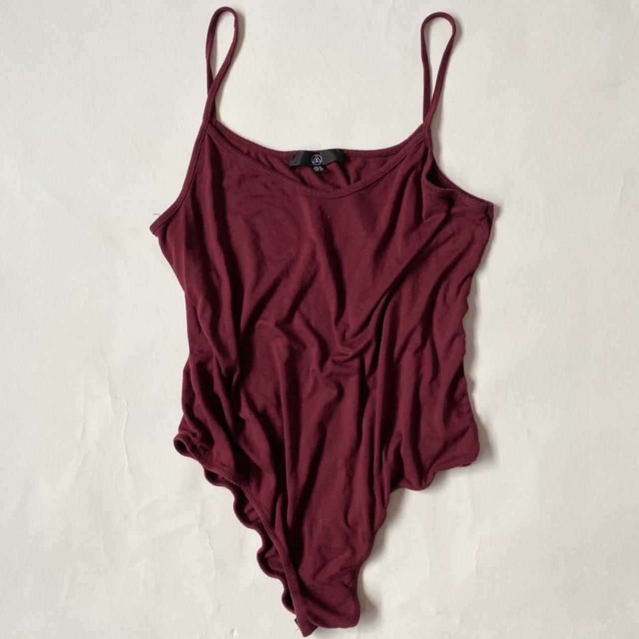 Burgundy cotton bodysuit - size 14 - missguided -... - Depop