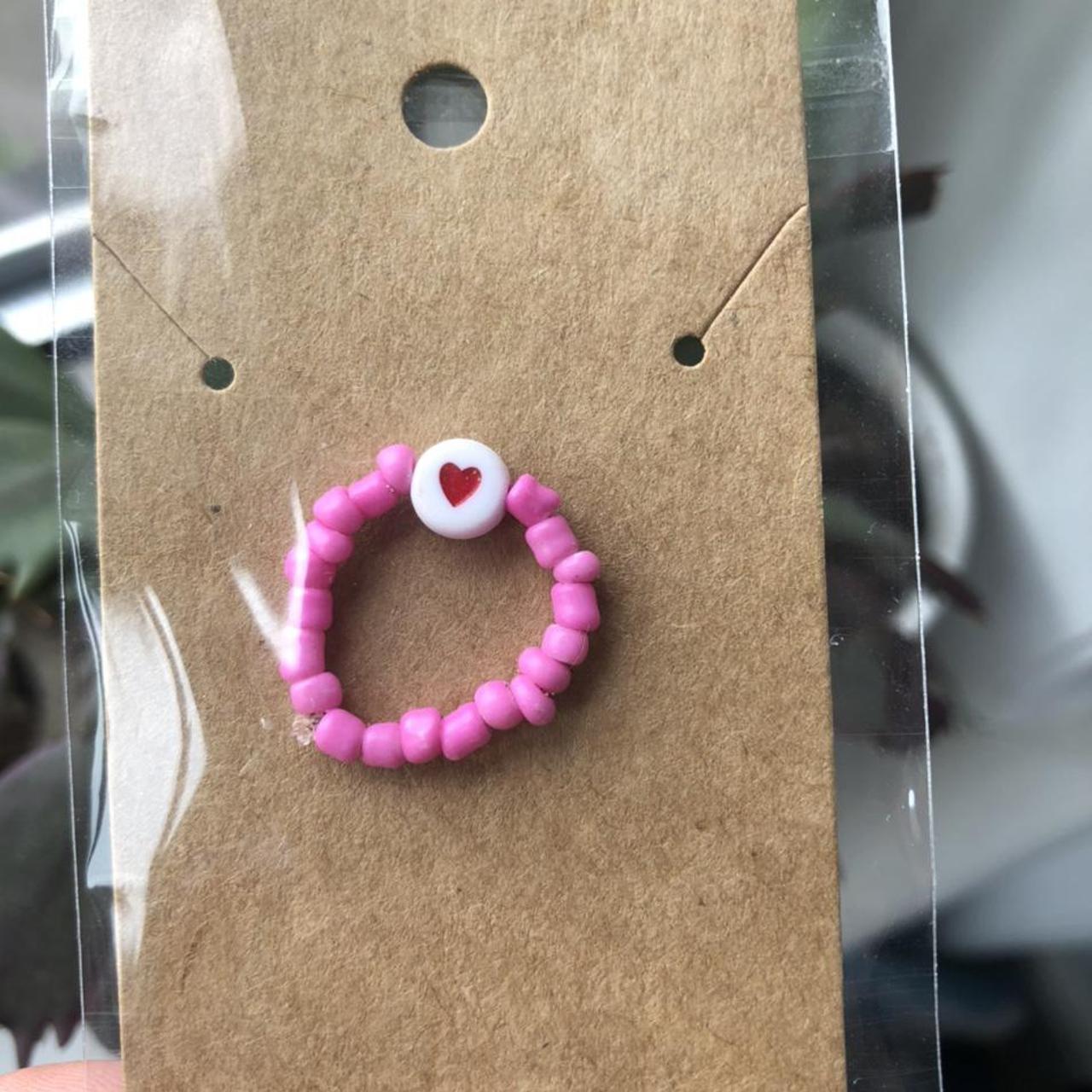 pink love heart beaded ring. £2 shipping inc. Handmade - Depop