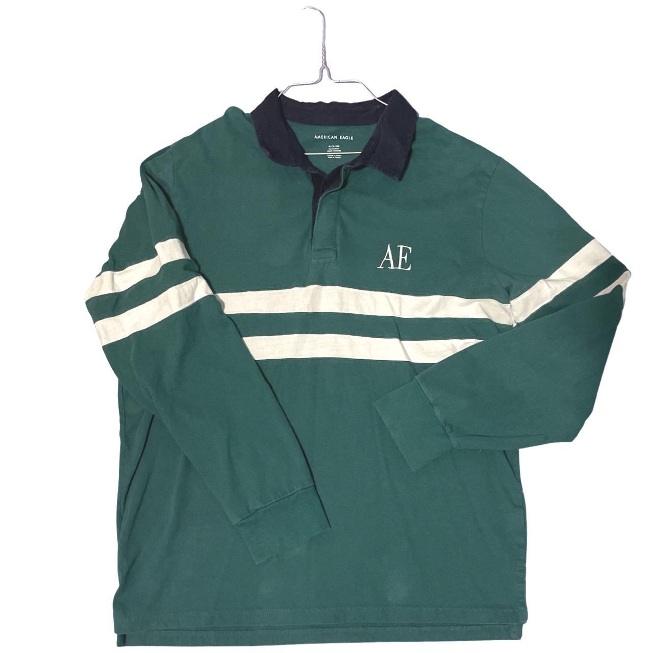 Xl American Eagle Green Rugby Long Sleeve Depop