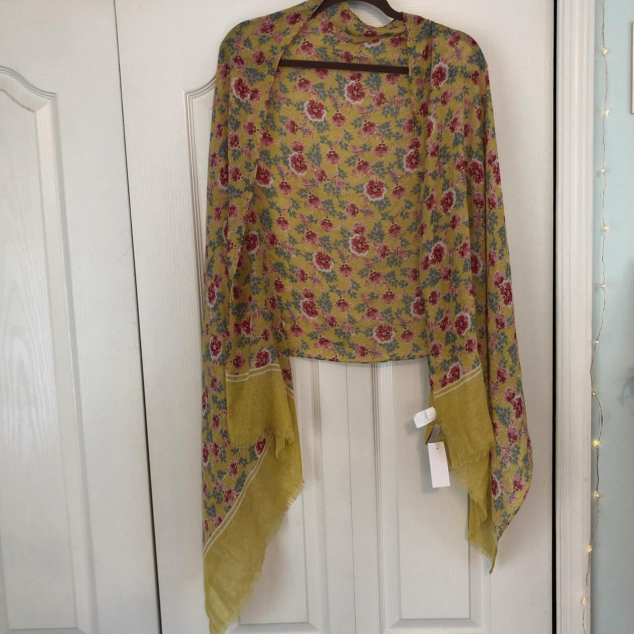 Sheer floral scarf from LOFT. Yellow with blue &... - Depop