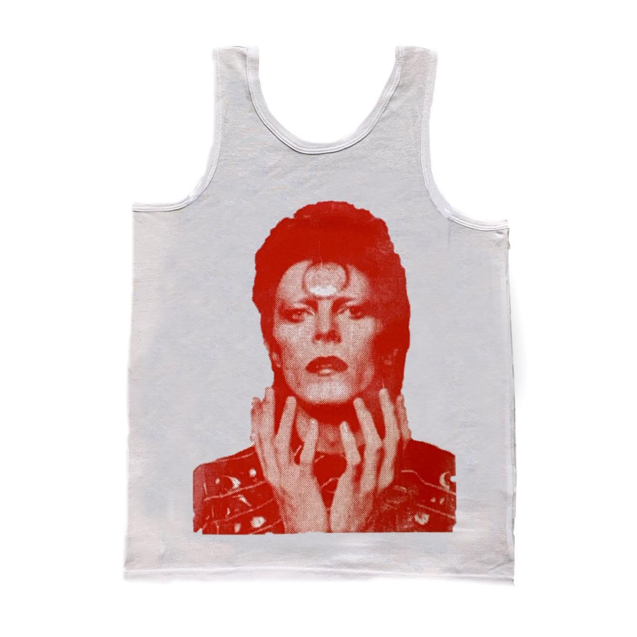 handmade David Bowie screenprint vest in red!! print... - Depop