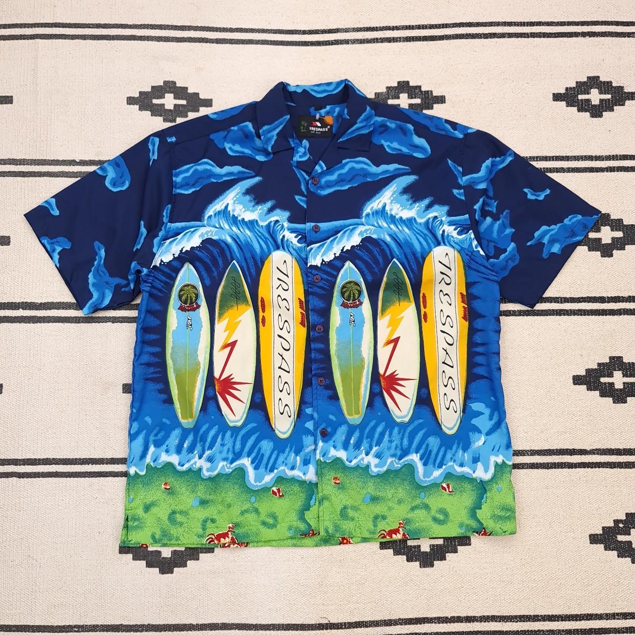 Trespass Surf Wear Hawaiian Shirt (P12) - Blue 00s... - Depop
