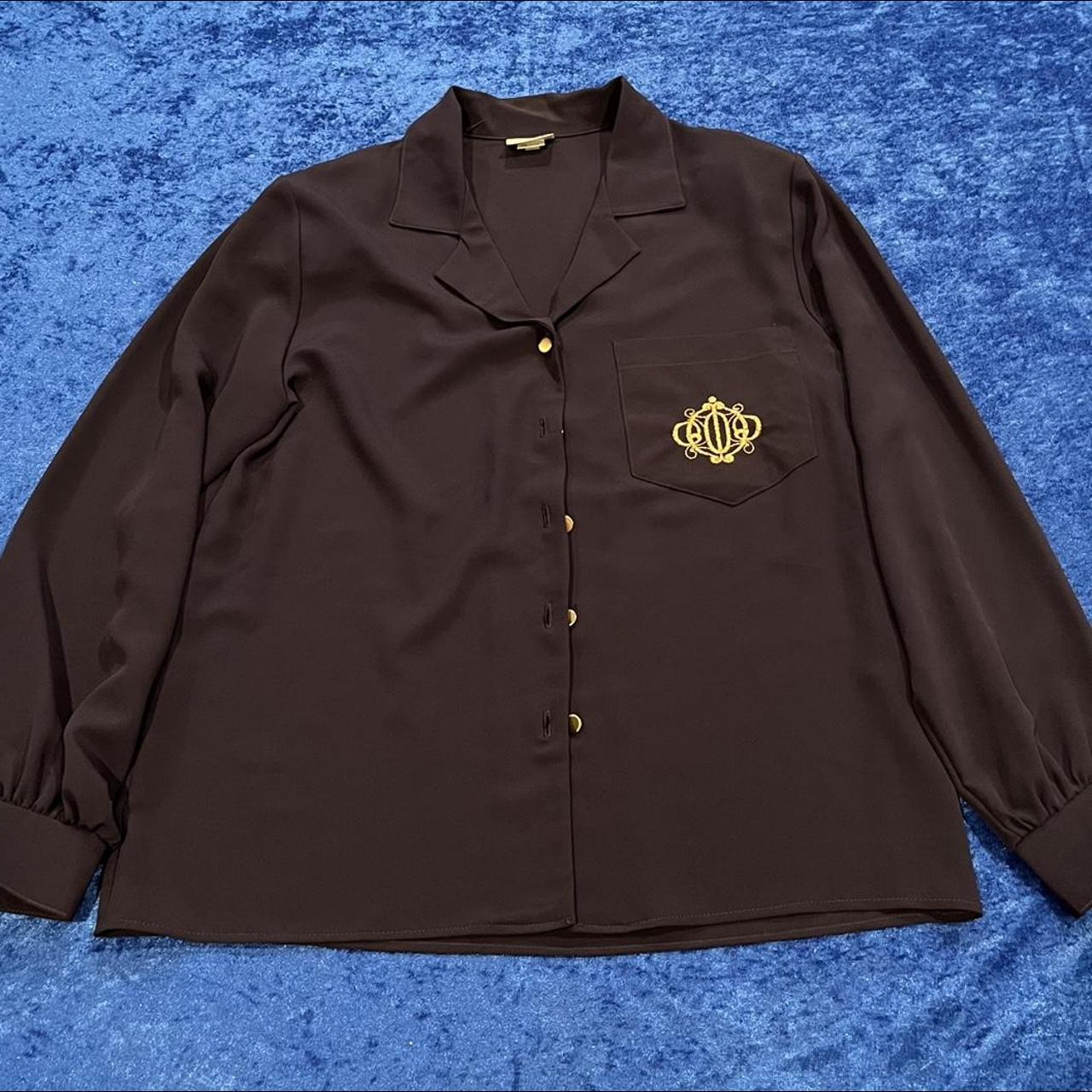 Russ monogrammed navy blouse size 10 (M) #russ - Depop