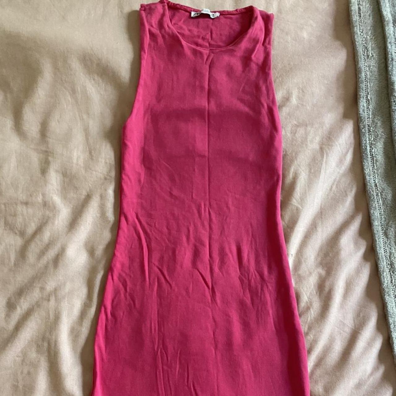 Zara hot pink bodycon midi dress Size small (6/8) In... - Depop