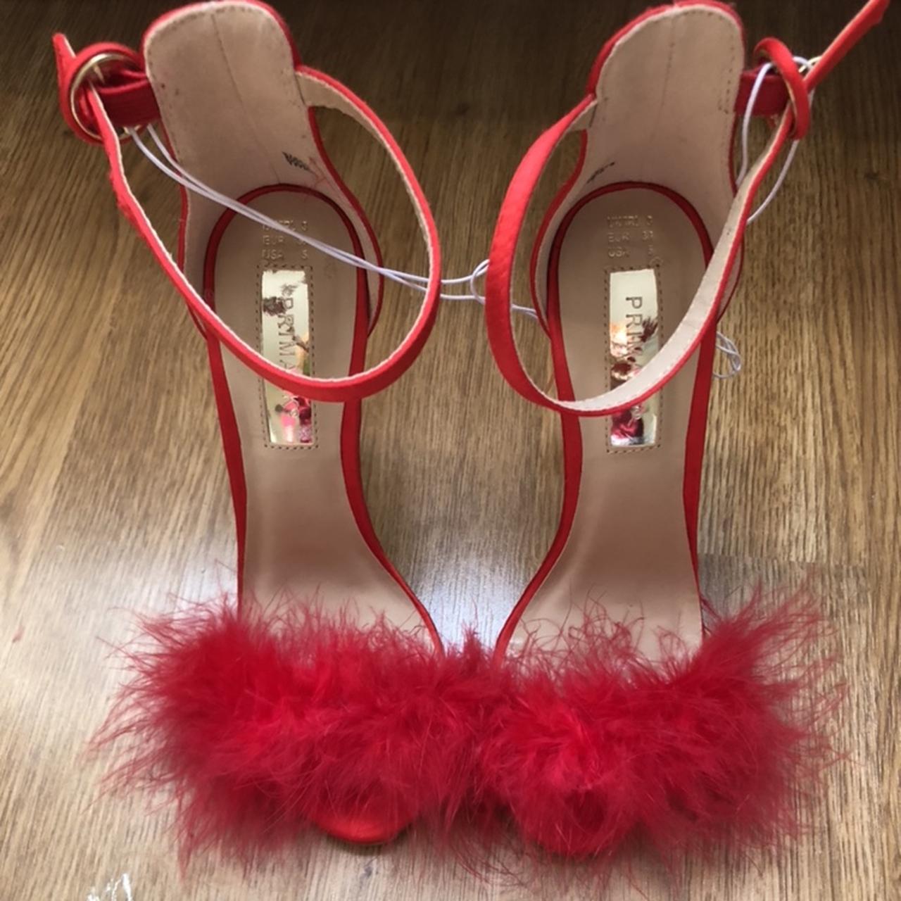 Red satin and feather shoes. From primark Brand new!... - Depop