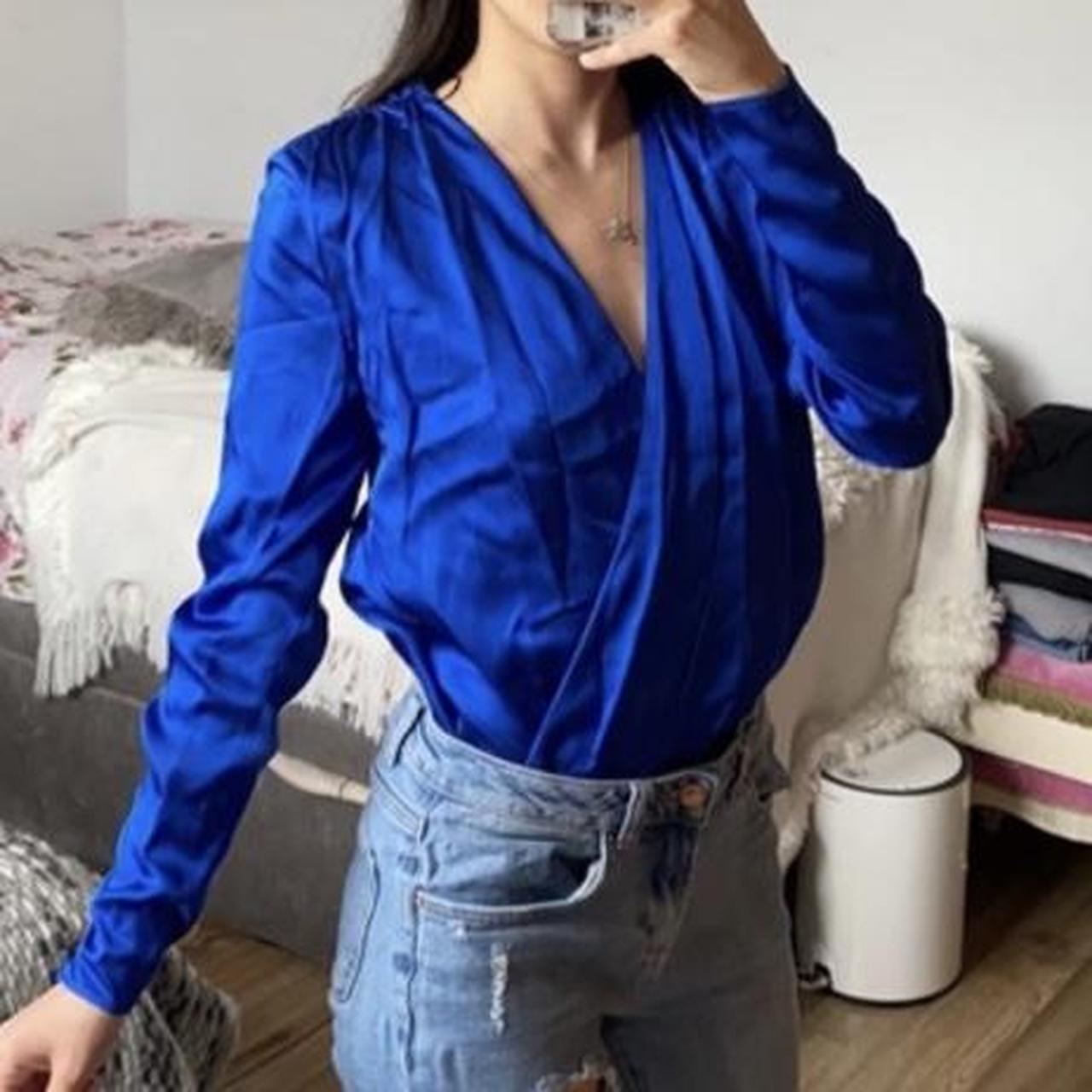 Zara blue satin bodysuit Brand new Original price... - Depop