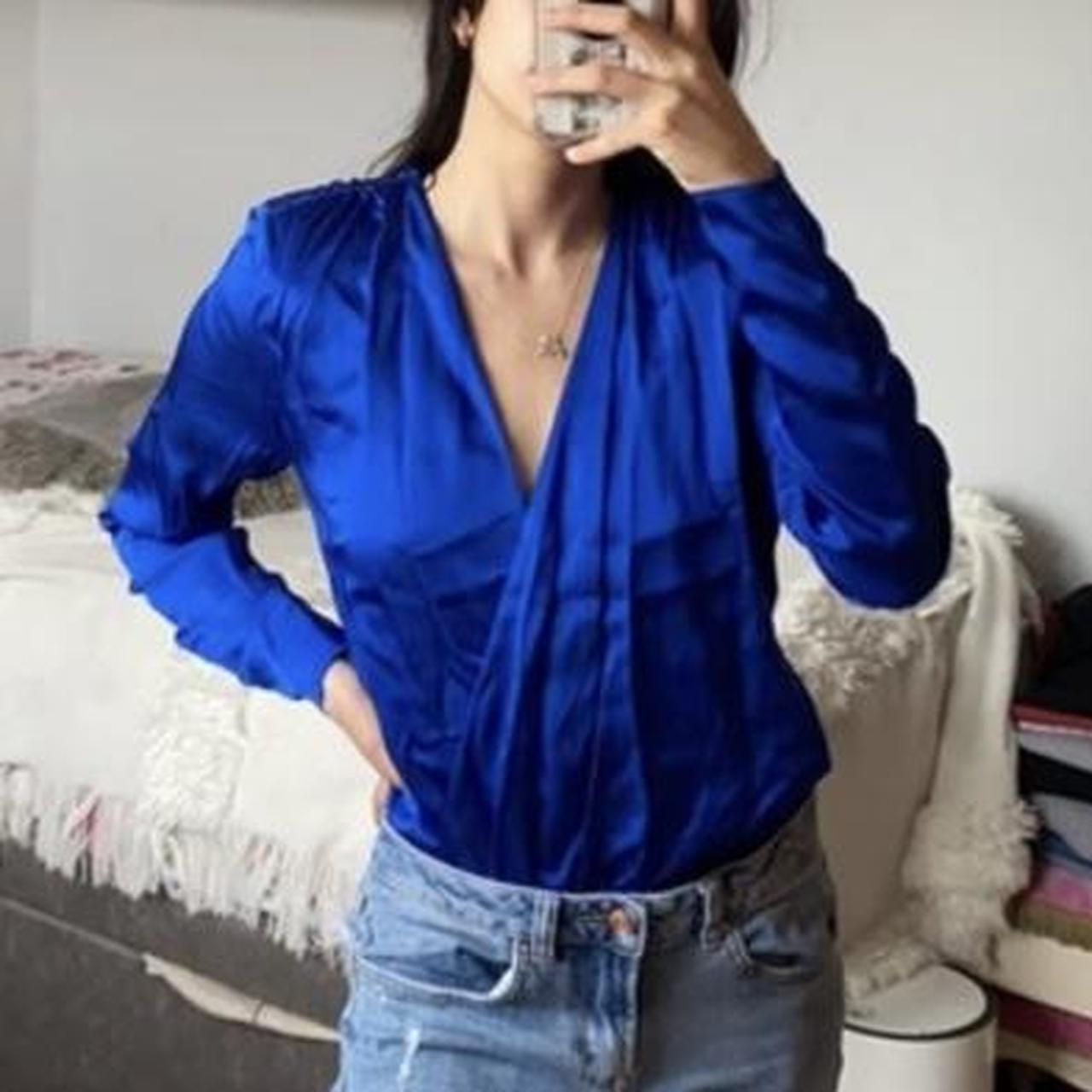 Zara blue satin bodysuit Brand new Original price... - Depop