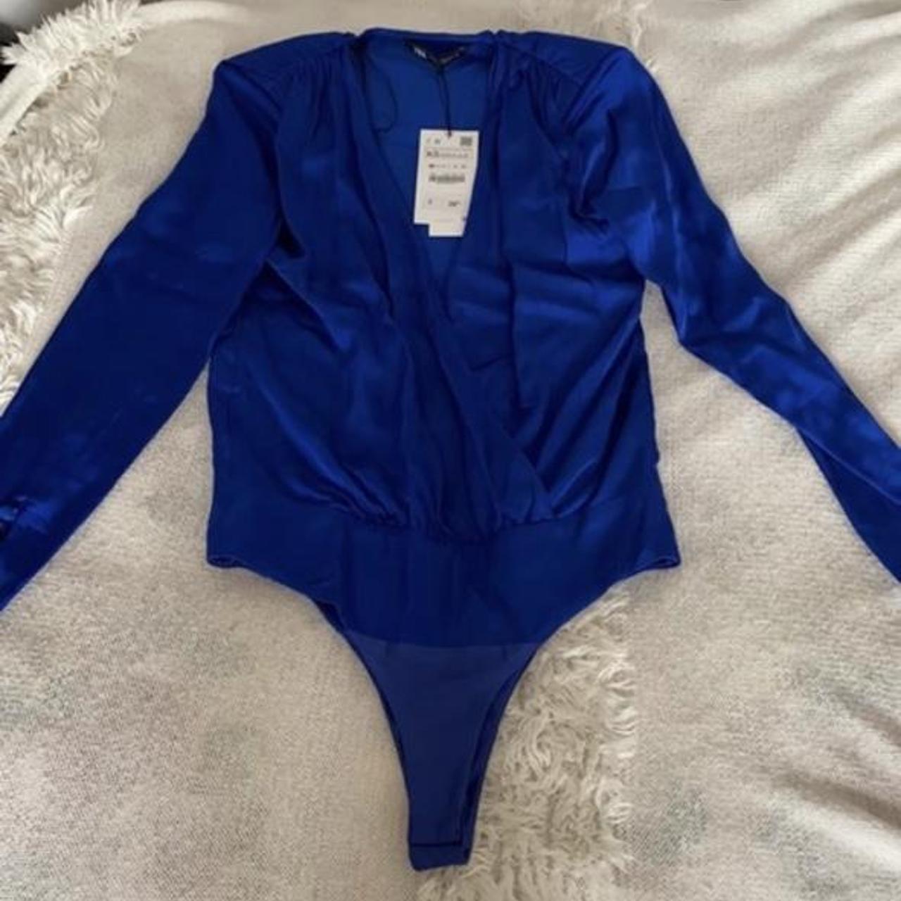 Zara blue satin bodysuit Brand new Original price... - Depop