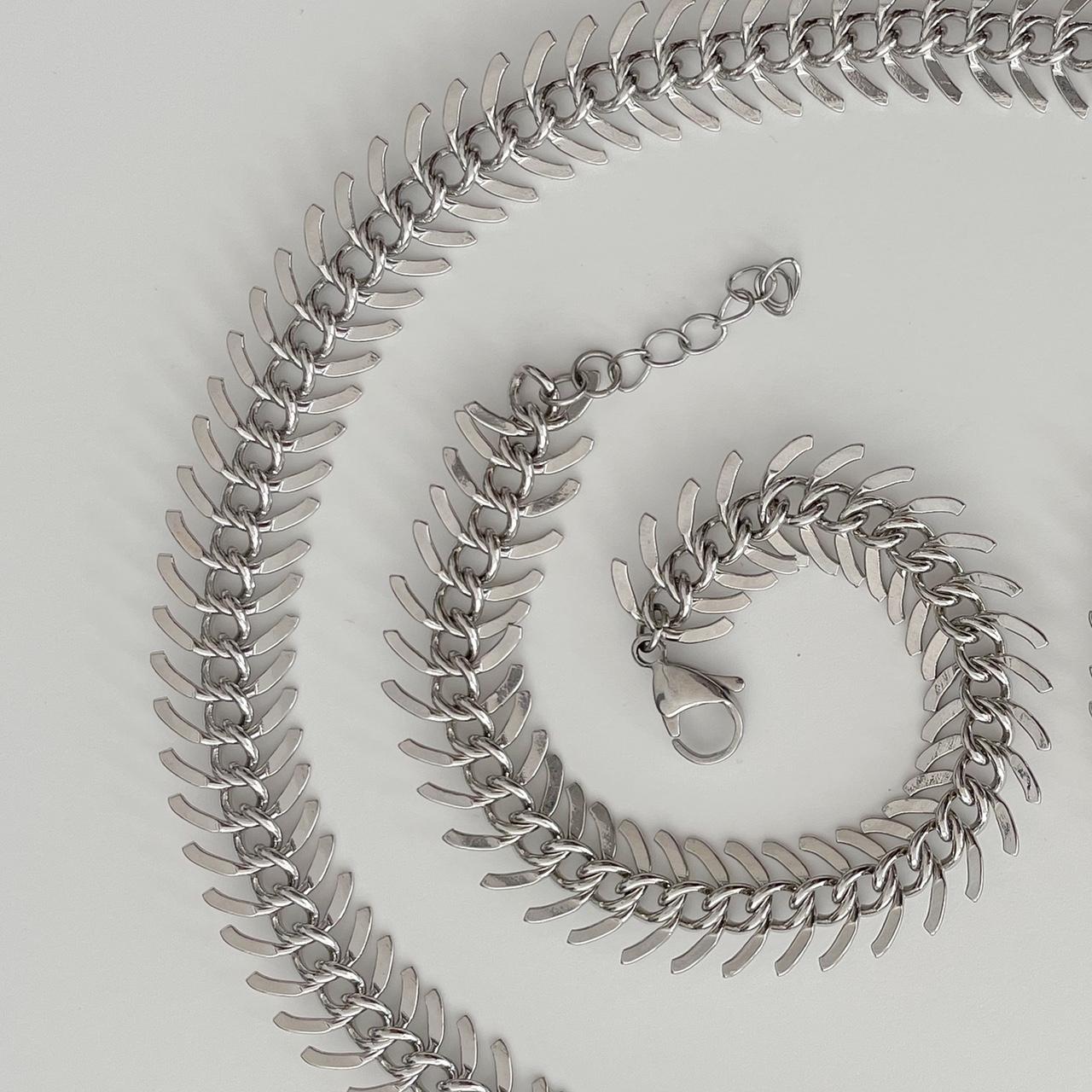 Silver Fish Bone Necklace Statement Necklace... - Depop