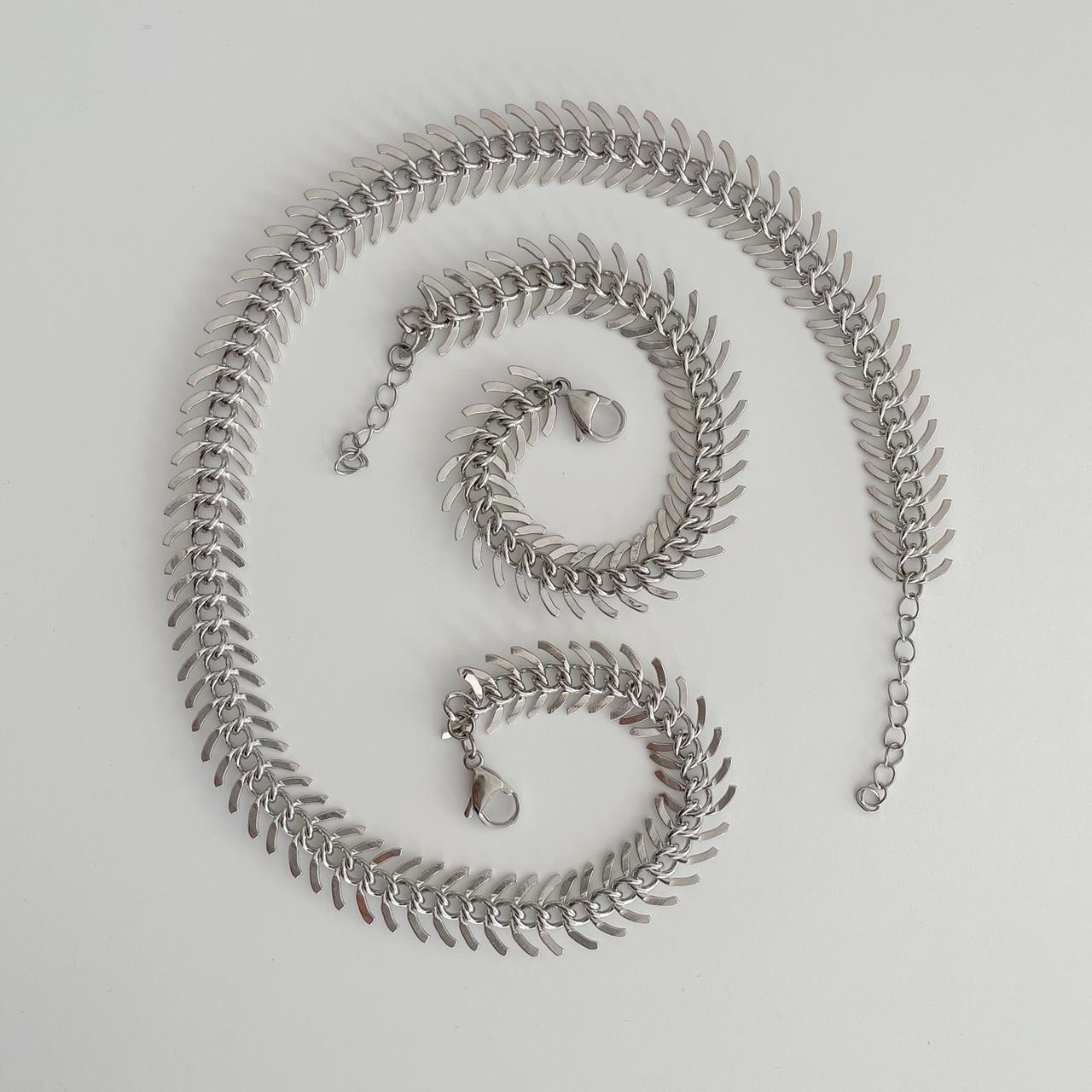 Silver Fish Bone Necklace Statement Necklace... - Depop