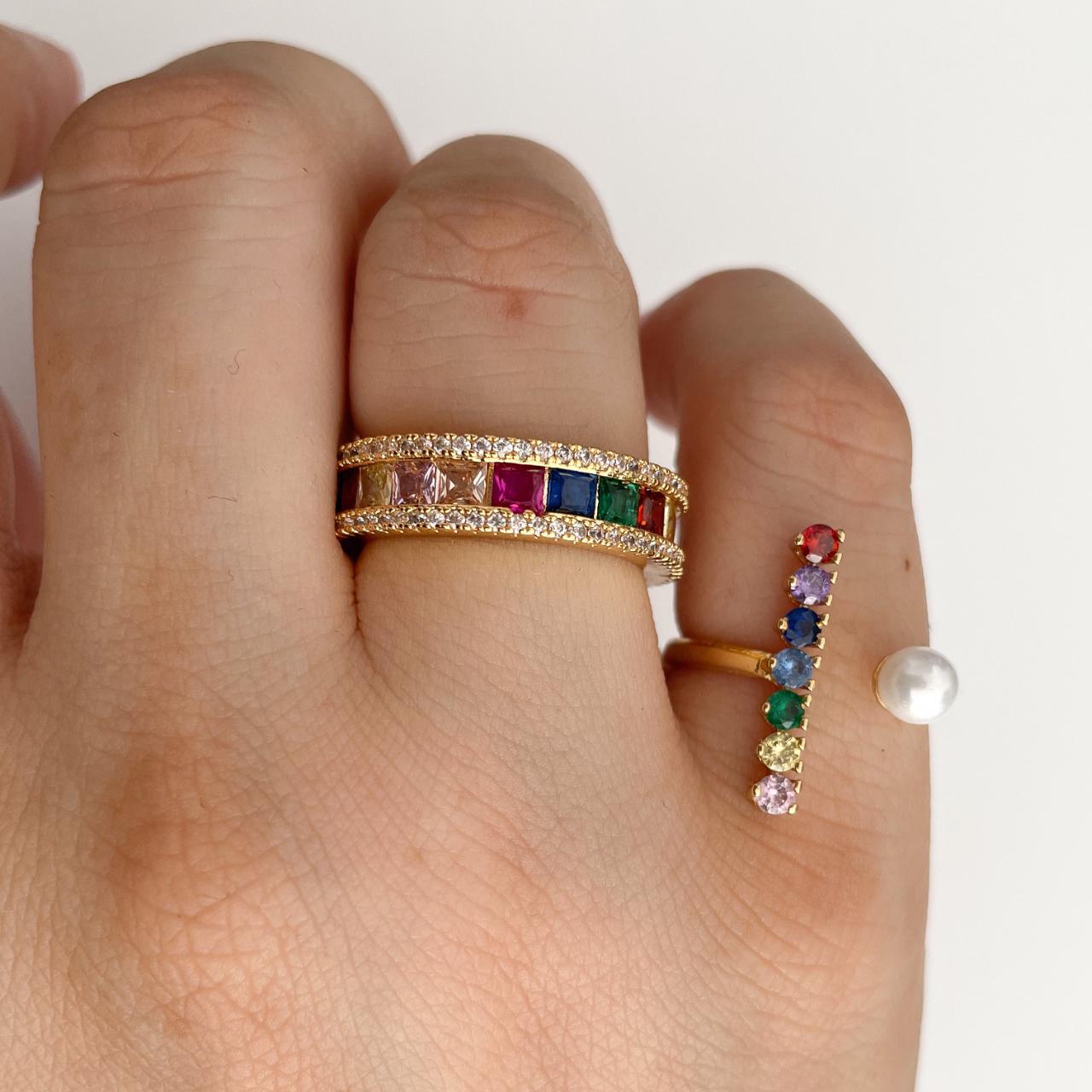 Gold Ring With Mixed Color Crystals 18K gold... - Depop