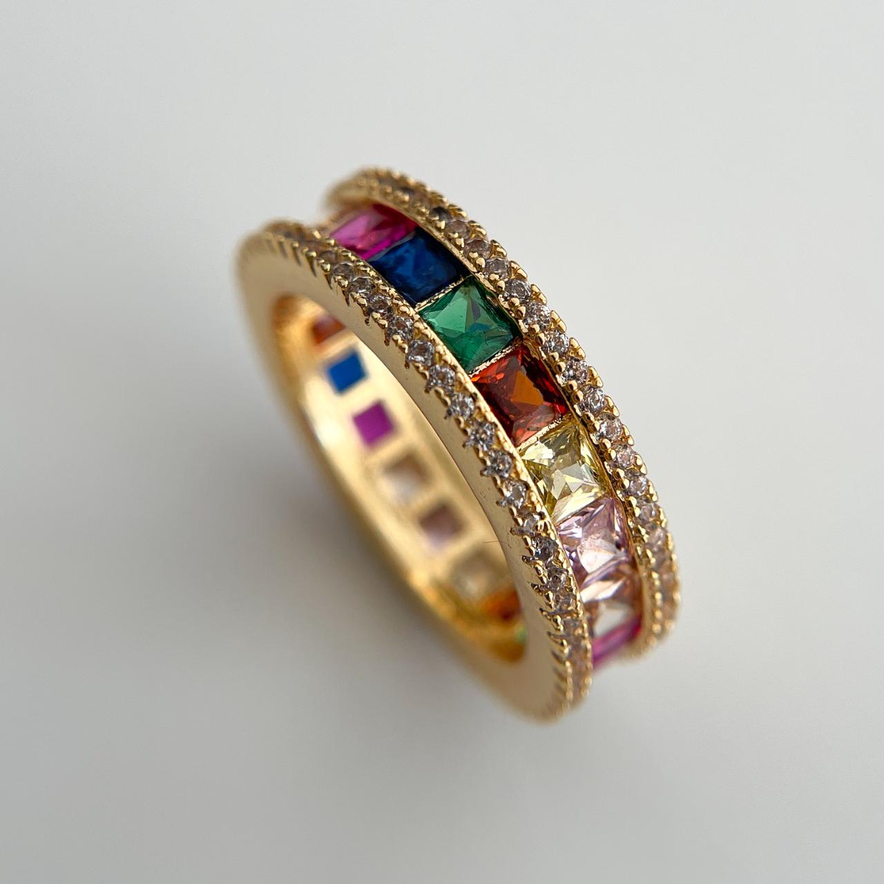 Gold Ring With Mixed Color Crystals 18K gold... - Depop