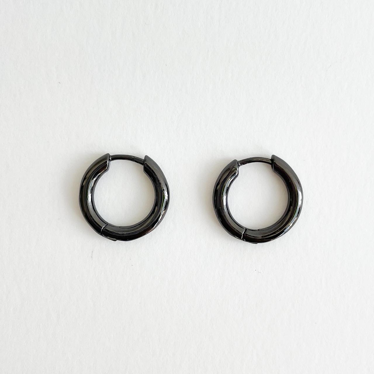 Black Hoops 15mm, black enamel over brass, nickel... - Depop