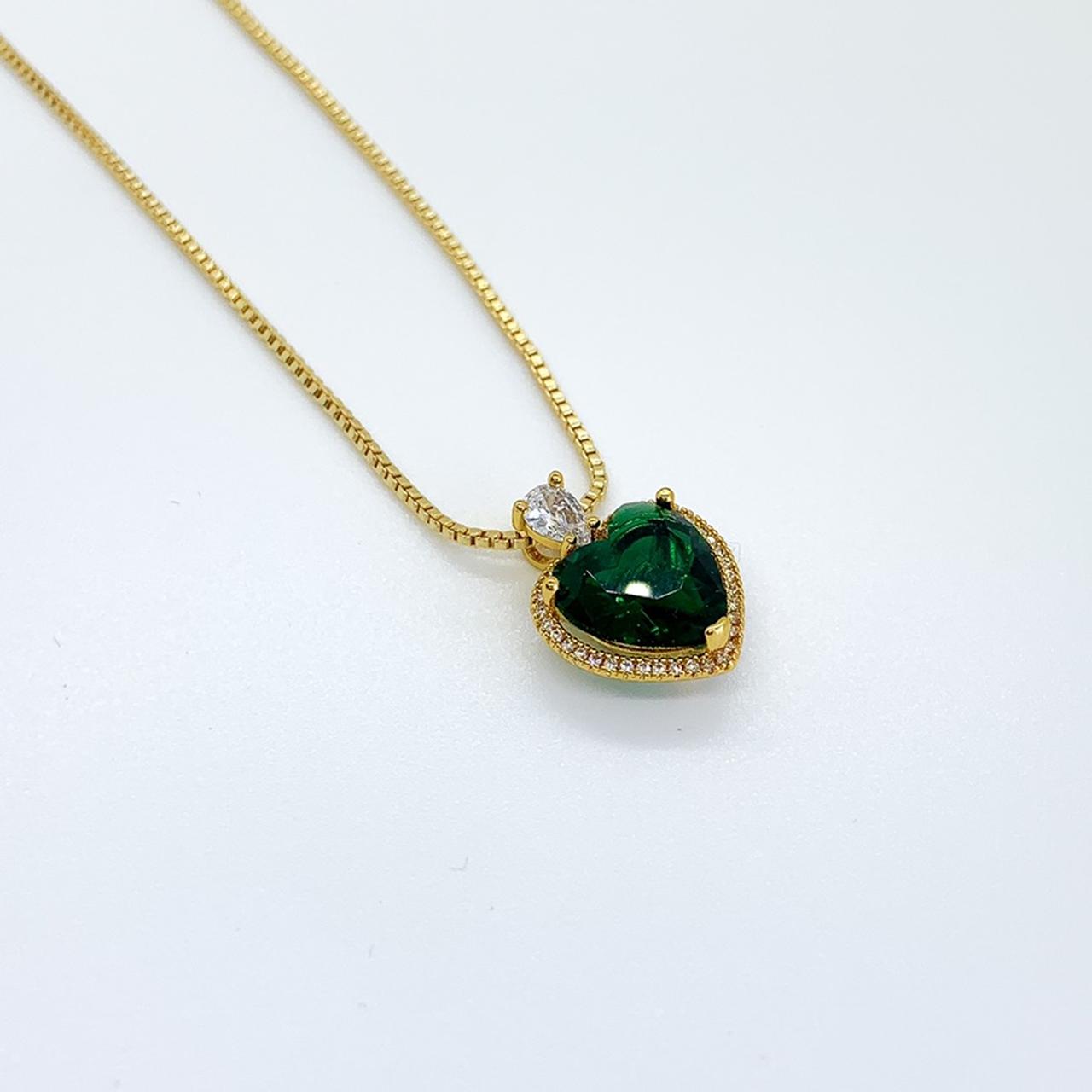Emerald Heart Pendant Gold Necklace 18k gold... - Depop
