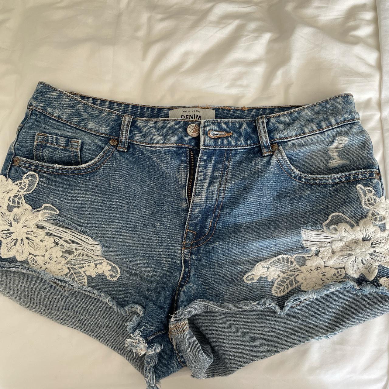 Denim New Look shorts with lacy detail on the sides... - Depop