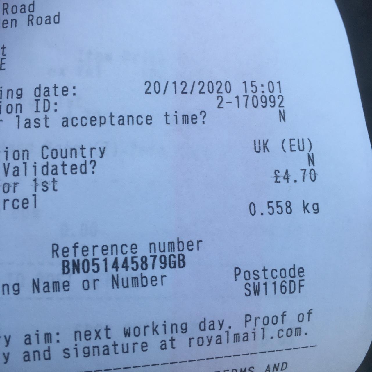 Receipt of postage for Arcteryx jacket - Depop