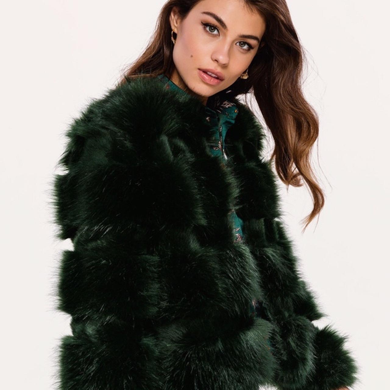 Loavies Forest Green faux fur coat as worn by... - Depop