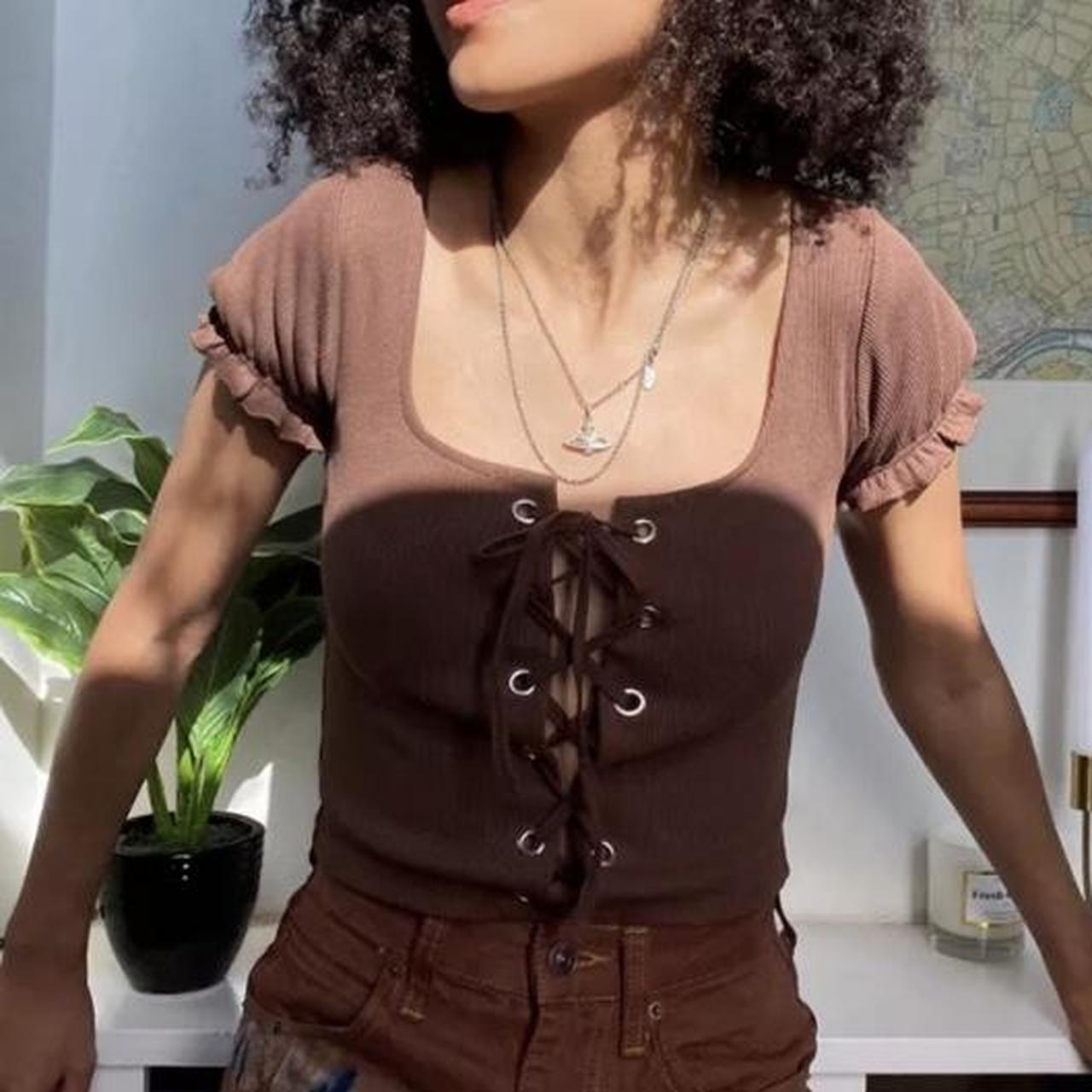 Urban Outfitters brown lace up crop top 🤎 Very... - Depop
