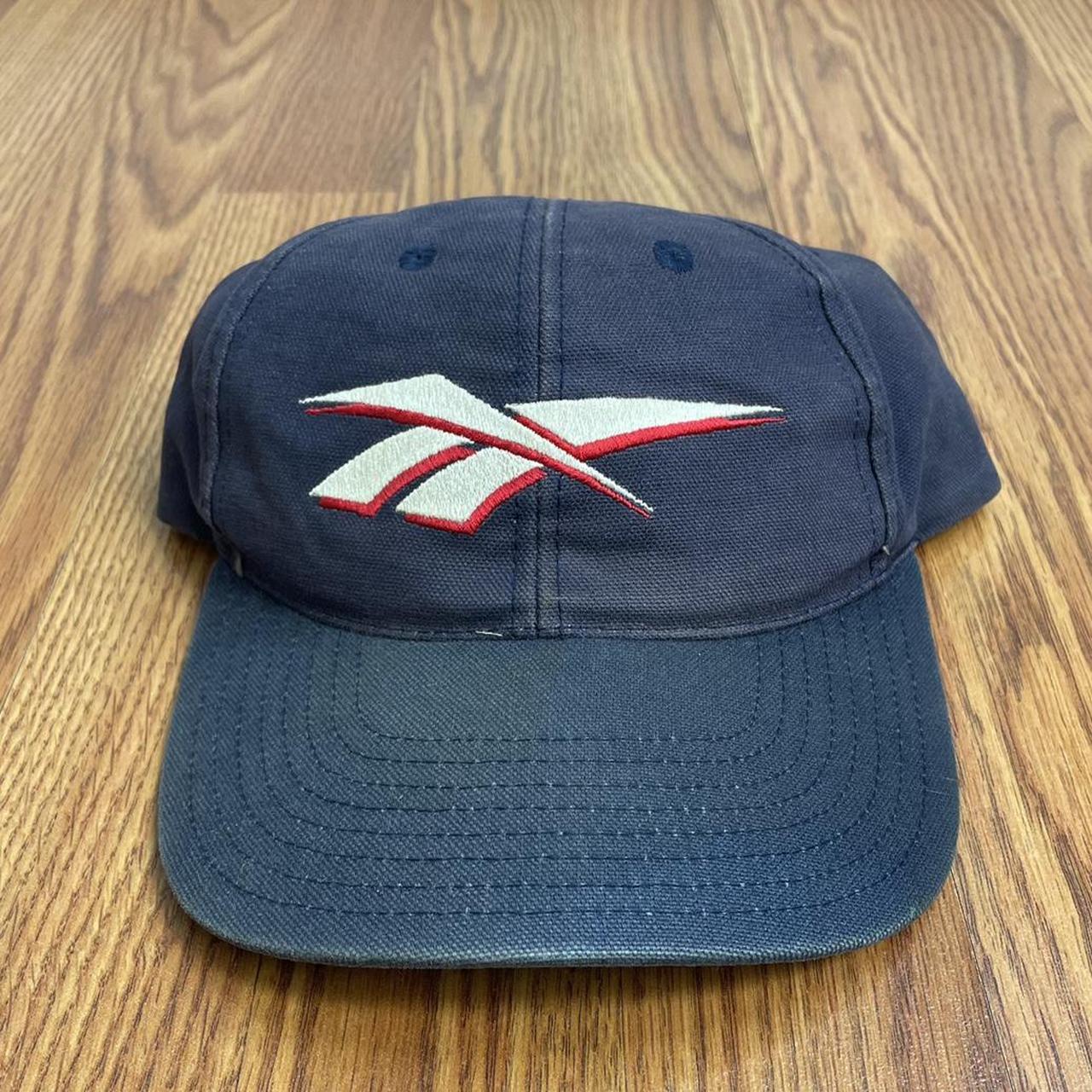 Vtg Reebok Navy Blue Embroidered Logo Snapback Hat Cap - Depop