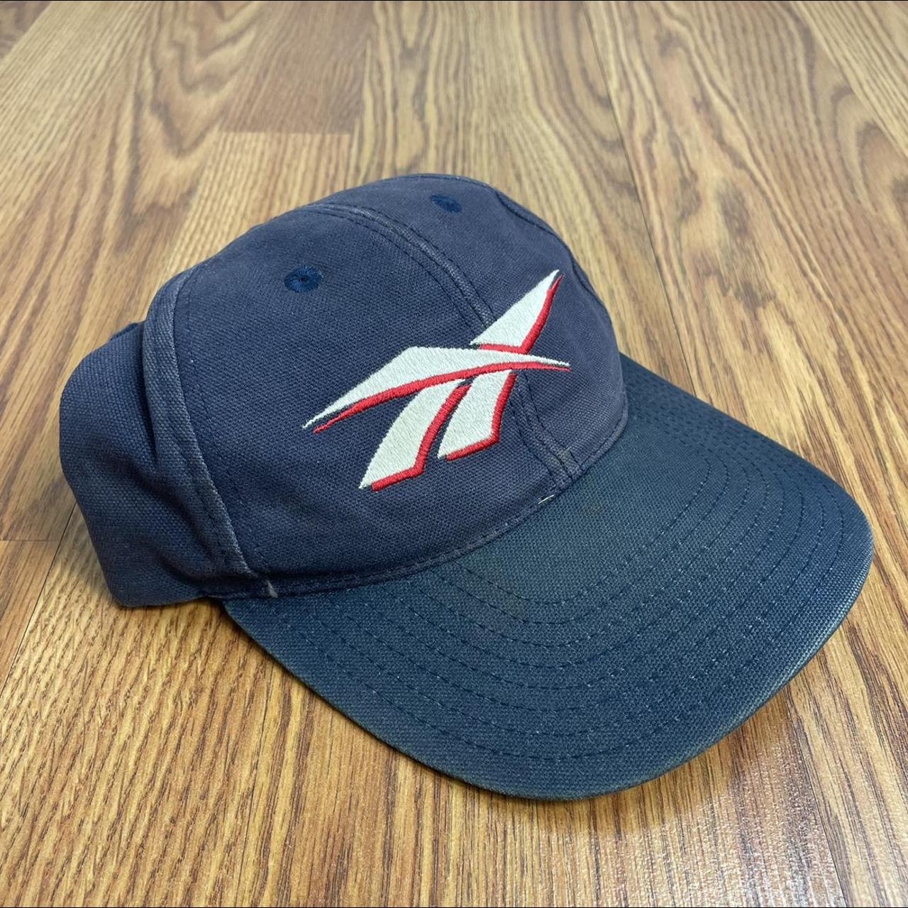 Vtg Reebok Navy Blue Embroidered Logo Snapback Hat Cap - Depop