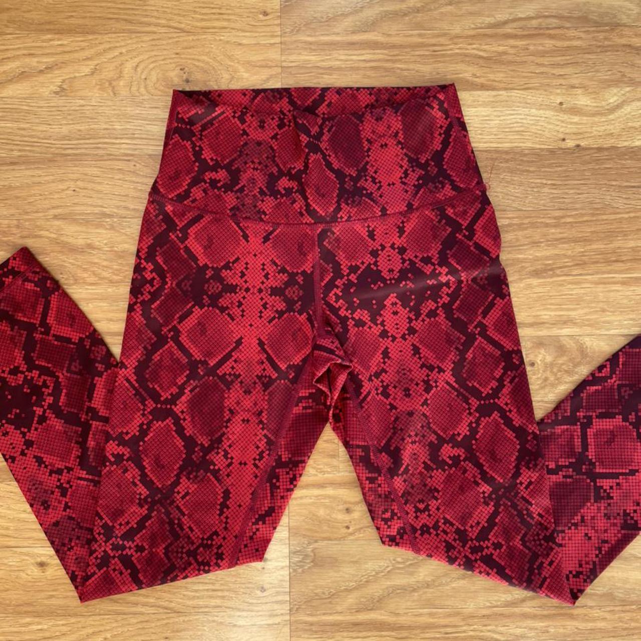 Red Snakeskin Pattern LuLu Lemon leggings. Size 6.... - Depop