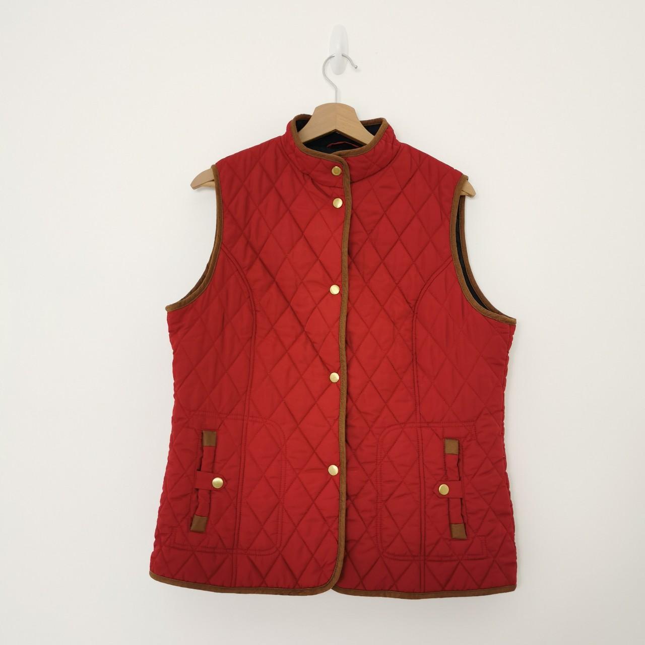 M&S Red Quilted Gilet Faux Suede Edging (UK14)... - Depop
