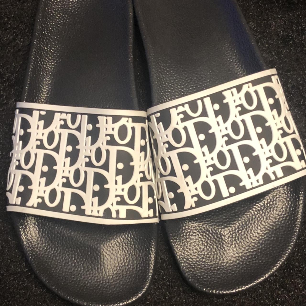 Dior Men's Black and White Slides | Depop