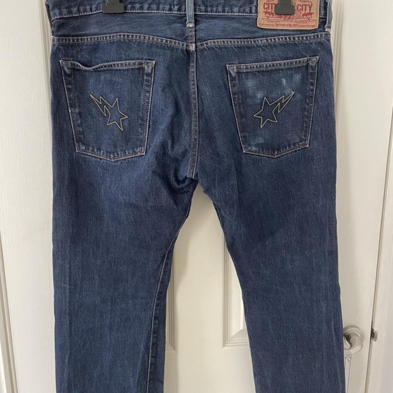 Bapesta jeans⭐️ The nicest dark blue bape jeans, 34W... - Depop