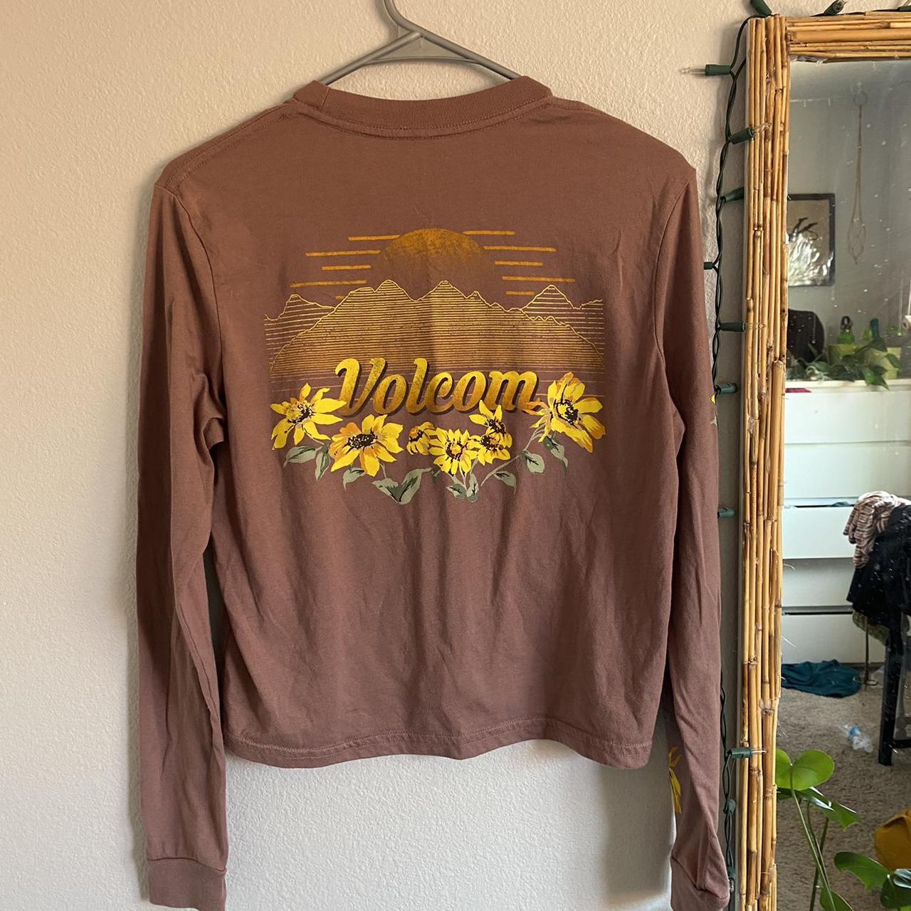 Mauve and yellow volcom long sleeve with sunflower... - Depop
