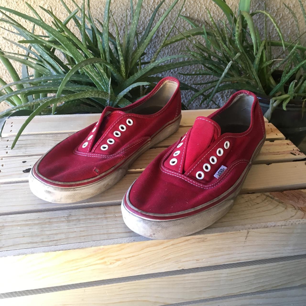 Perfectly worn out ruby red low top Vans! They are... - Depop