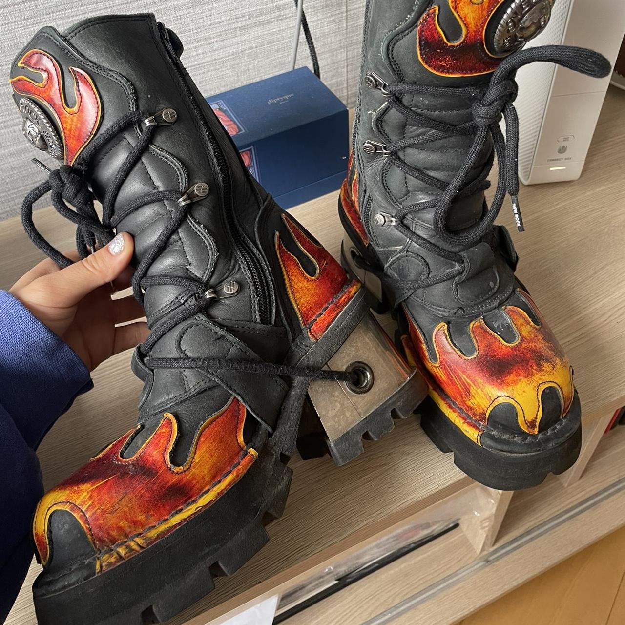 new rock flame heeled leather boots Zip up... - Depop