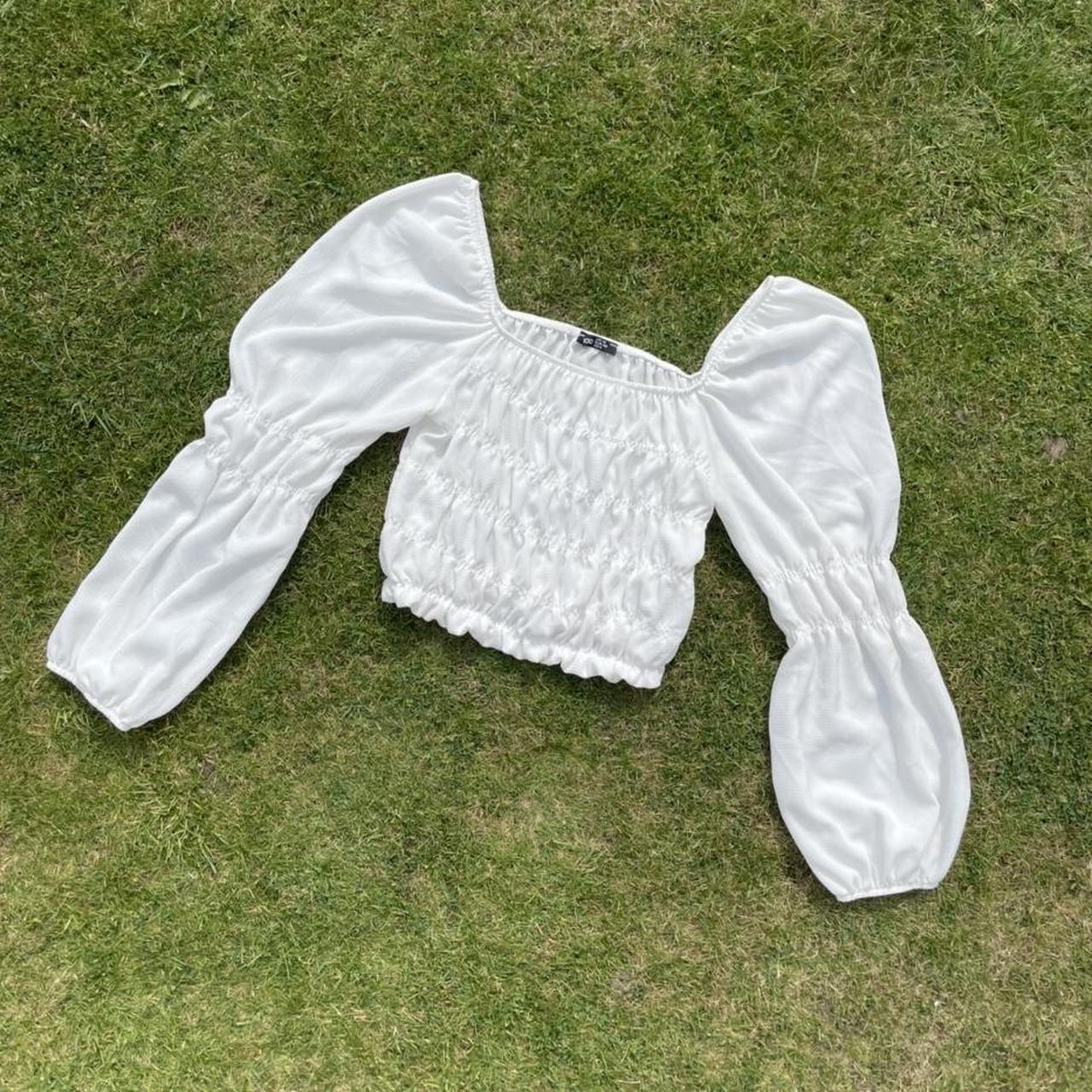 White drop shoulder crop top from Boohoo. Never worn... - Depop