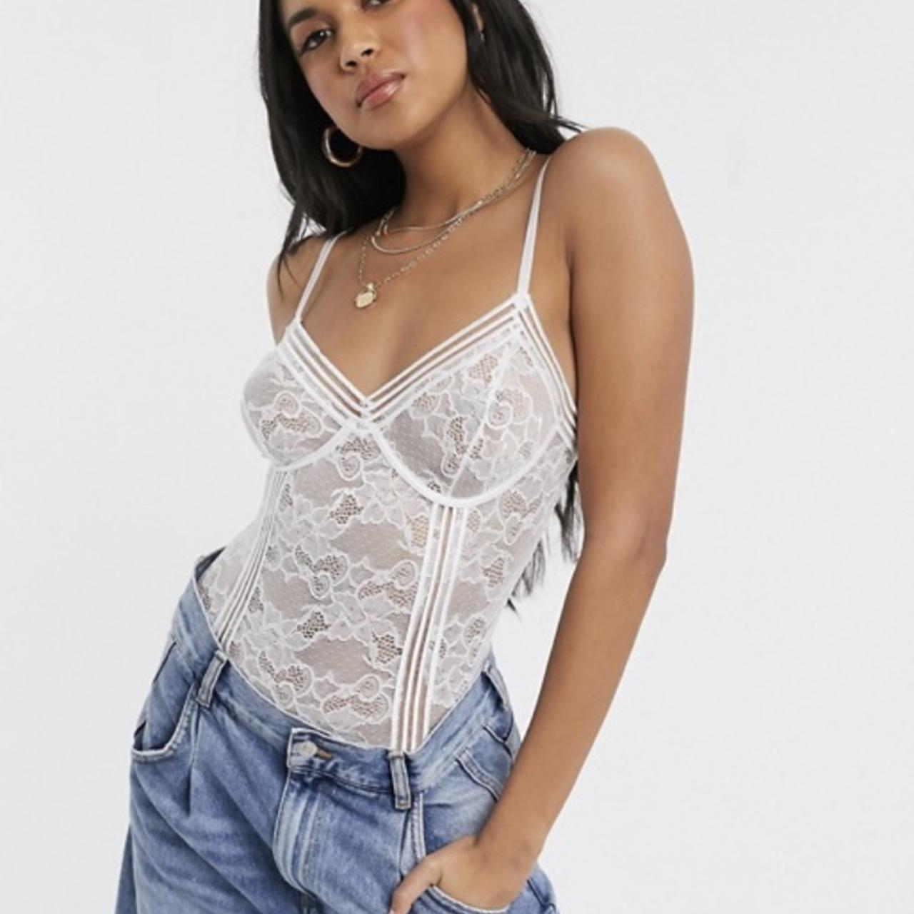 Saint genies white lace bodysuit Size small New... - Depop