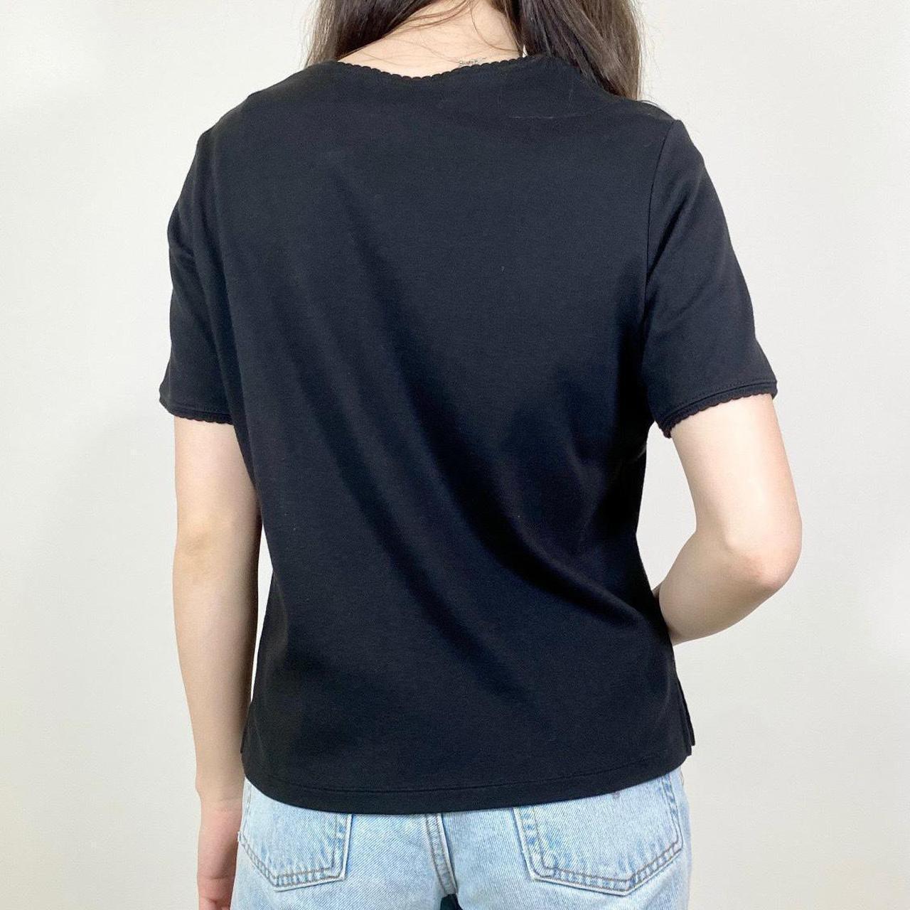 Vintage black floral embroidered basic shirt 90s... - Depop